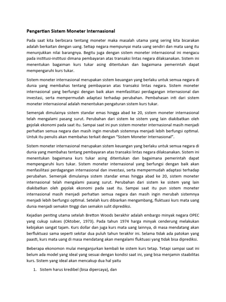 Tugas 1 KLP Moneter Internasional | PDF