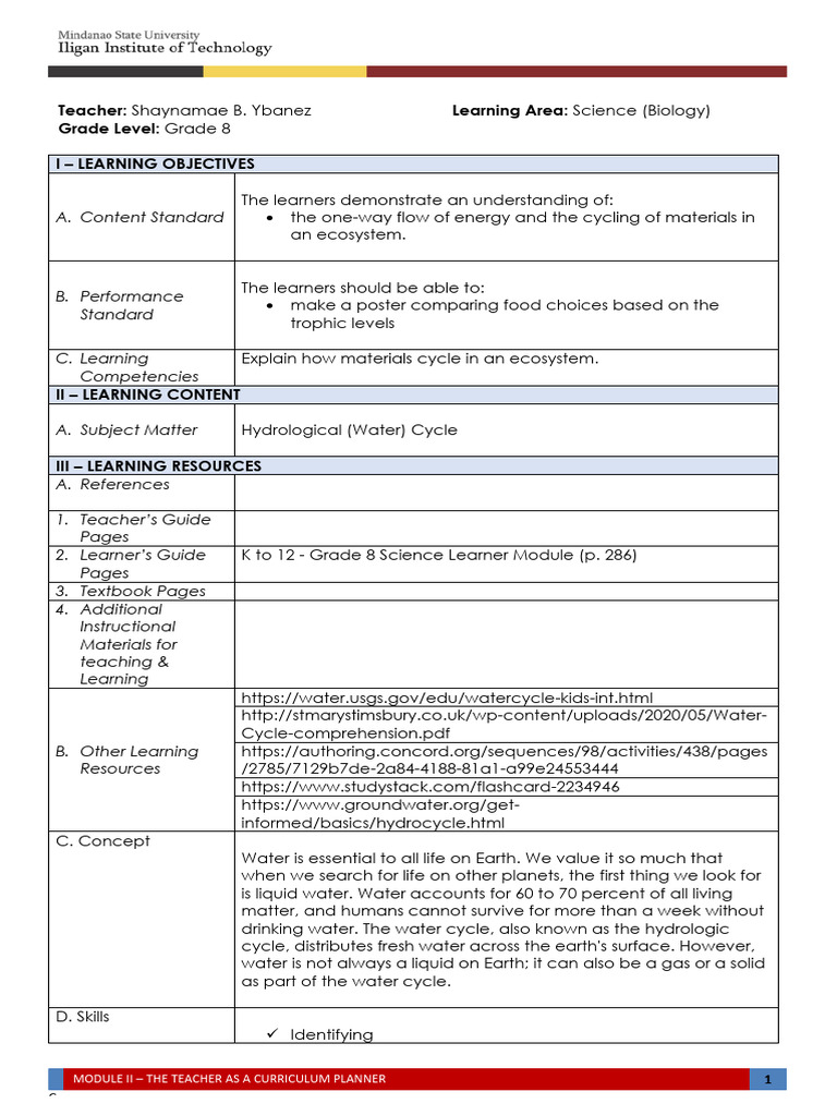 Water Cycle DLP | PDF | Water | Precipitation