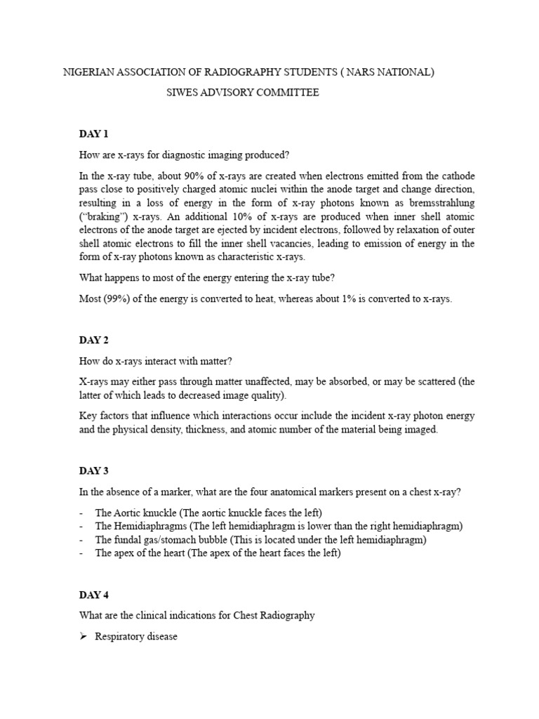 Daily Challenge Nars Siwes Advisory Commitee | PDF | X Ray | Medical ...