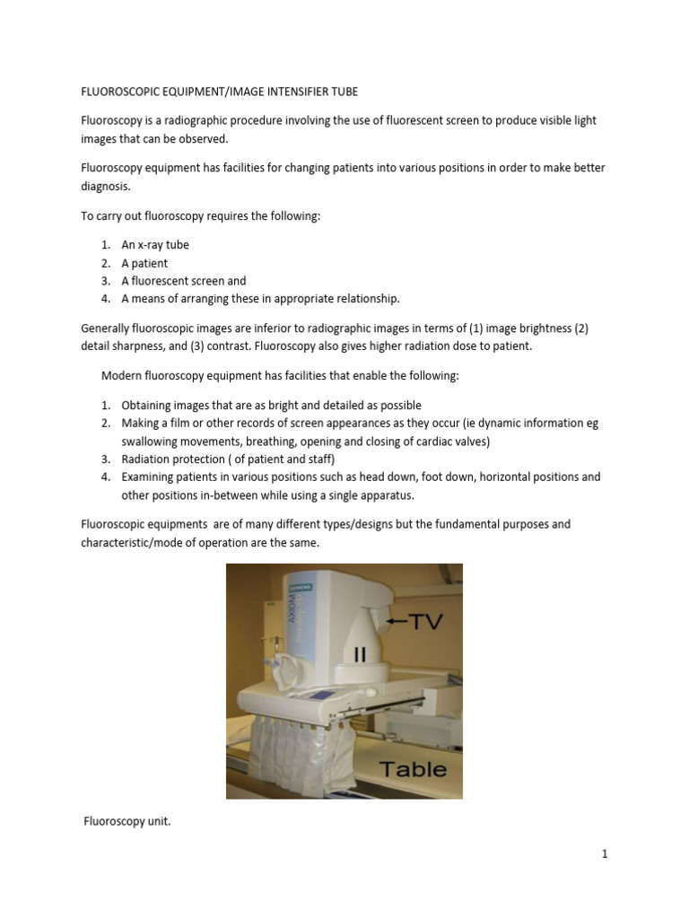 Fluoroscopic Equipment and Image Intensifier Tube | PDF | Optics ...