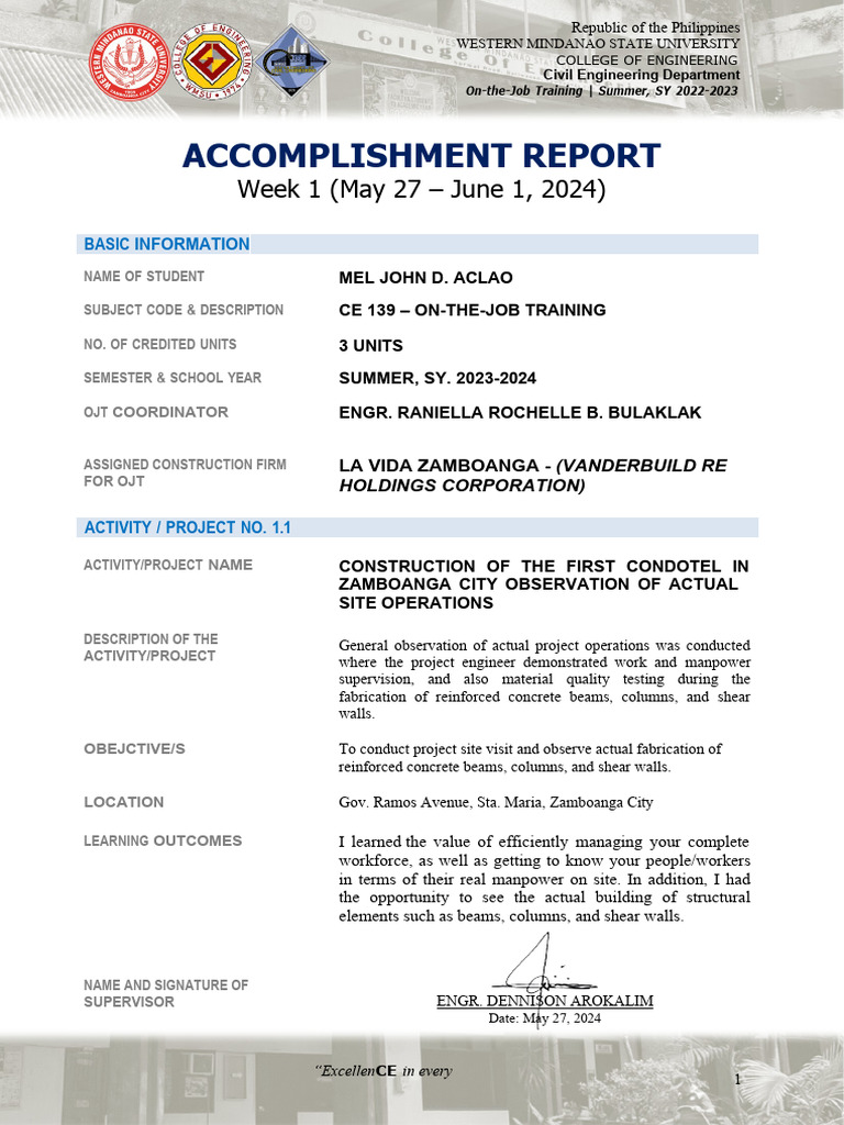 Accomplishment-Report-WEEK 1 | PDF