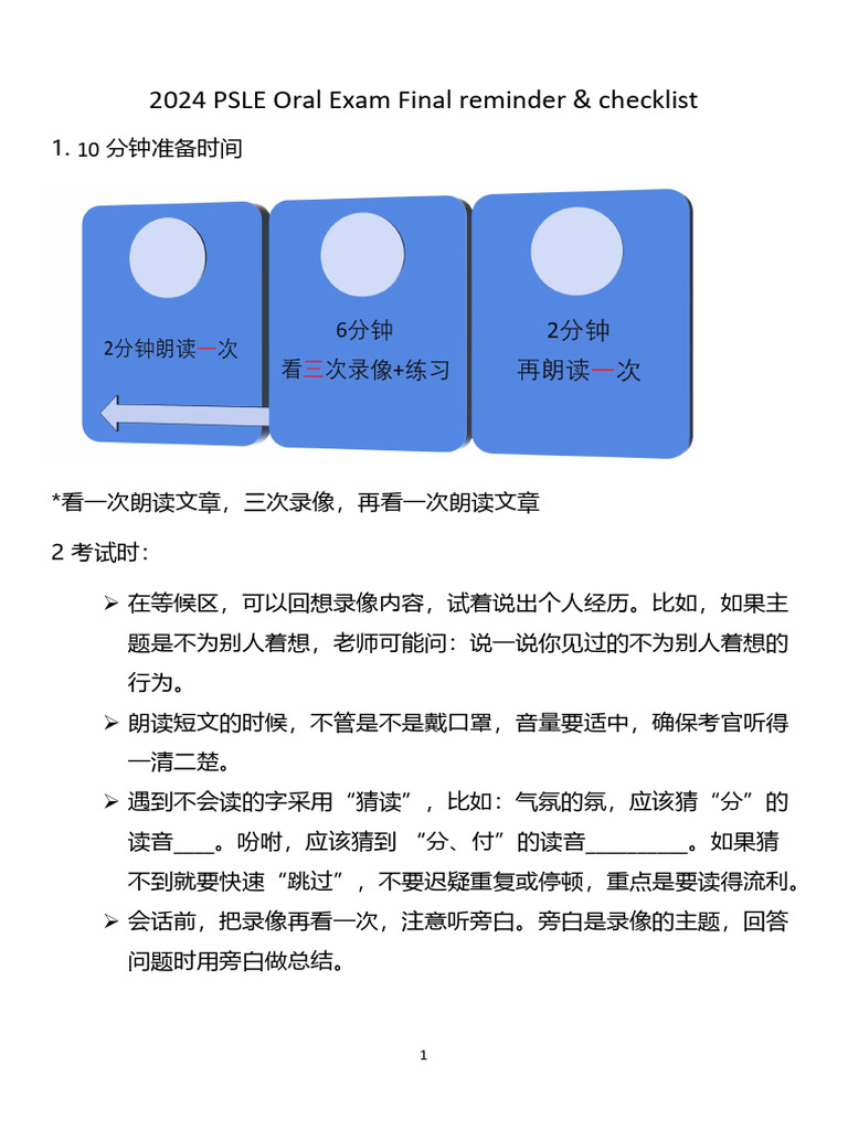 2024 Psle Oral Final Reminder Checklist | PDF