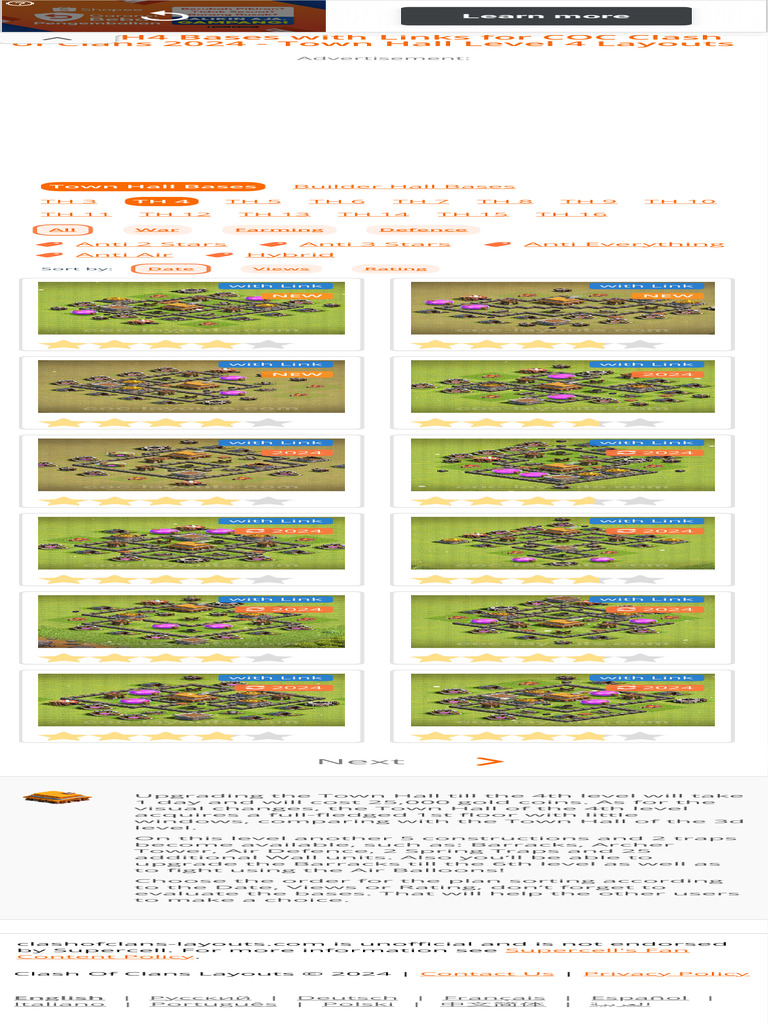 Best TH4 Base Layouts With Links 2024 - Copy Town Hall Level 4 COC Bases | PDF | Ios Software ...