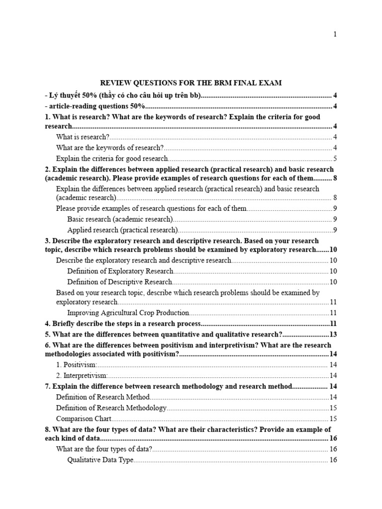 REVIEW QUESTIONs FOR BRM FINAL EXAM | PDF | Methodology | Sampling (Statistics)
