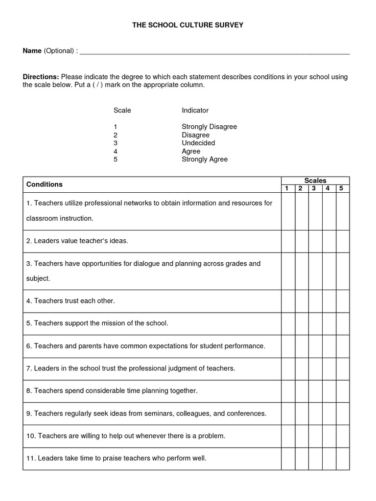 The School Culture Survey | PDF | Teachers | Schools