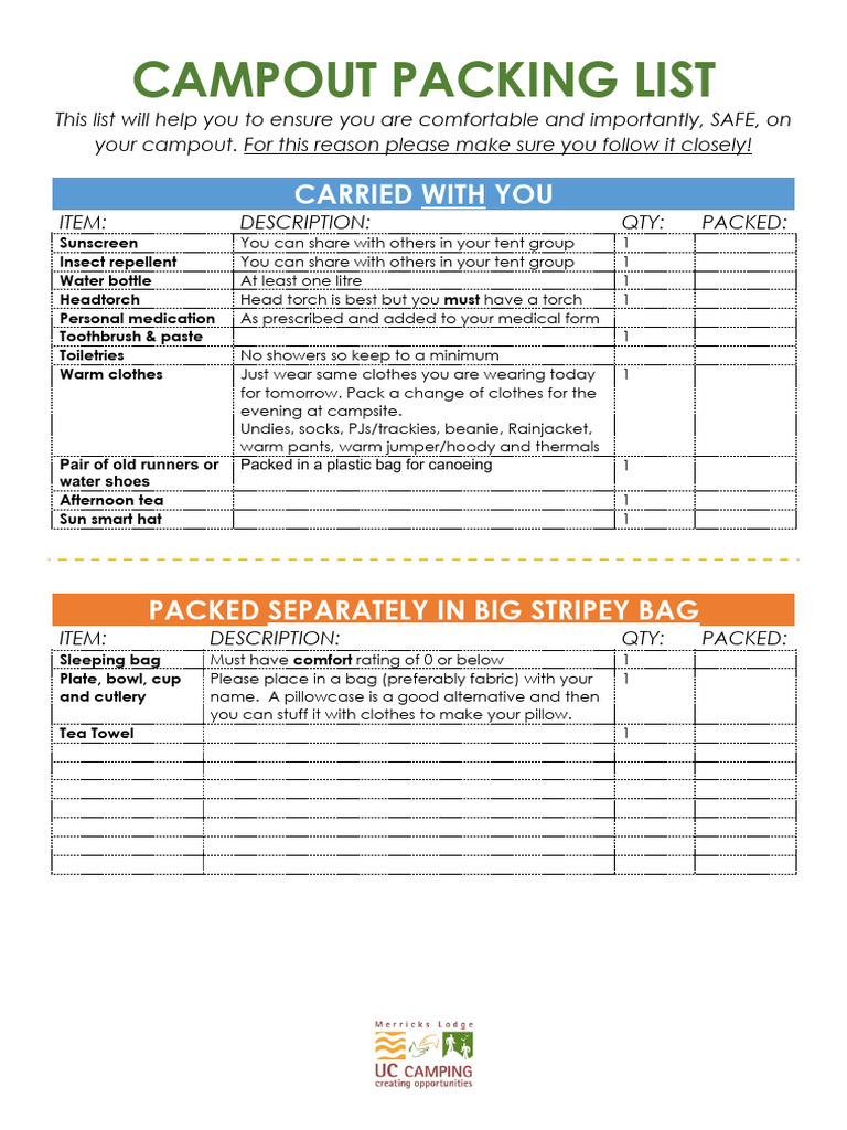 CAMPOUT_STUDENT_PACKING_LIST | PDF