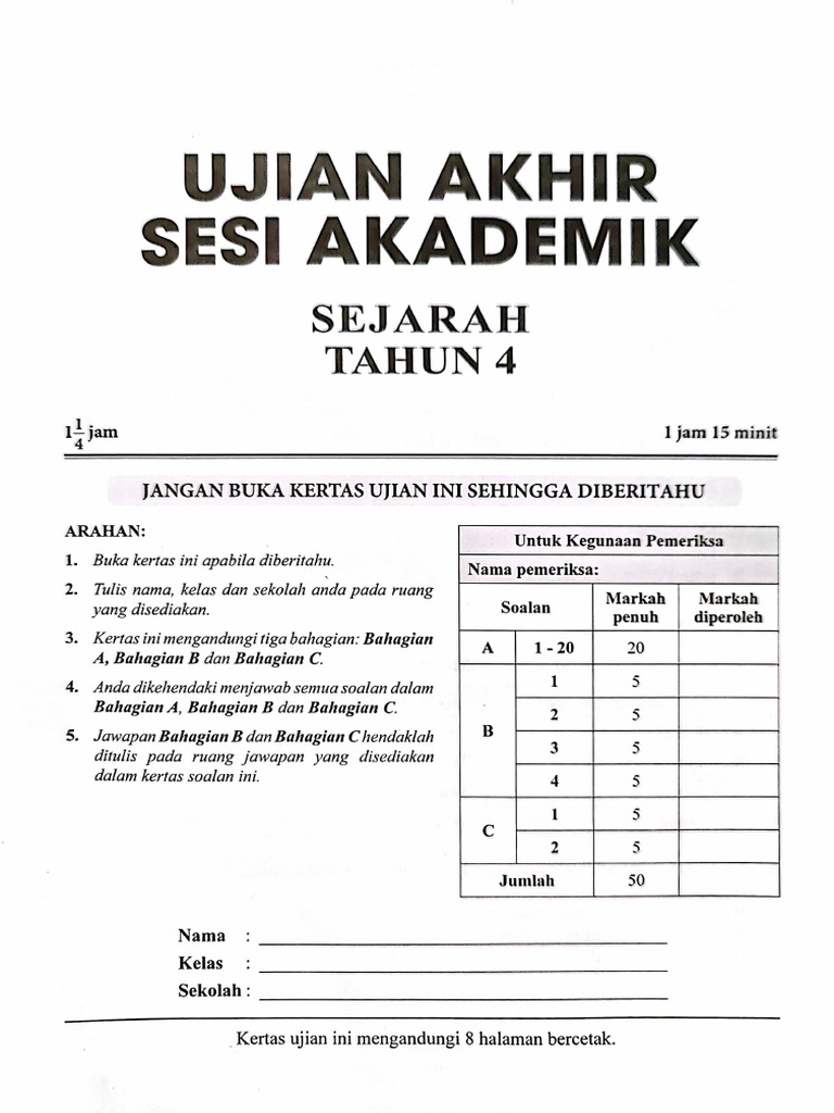 Uasa Sejarah Set1 (Tahun 4) | PDF