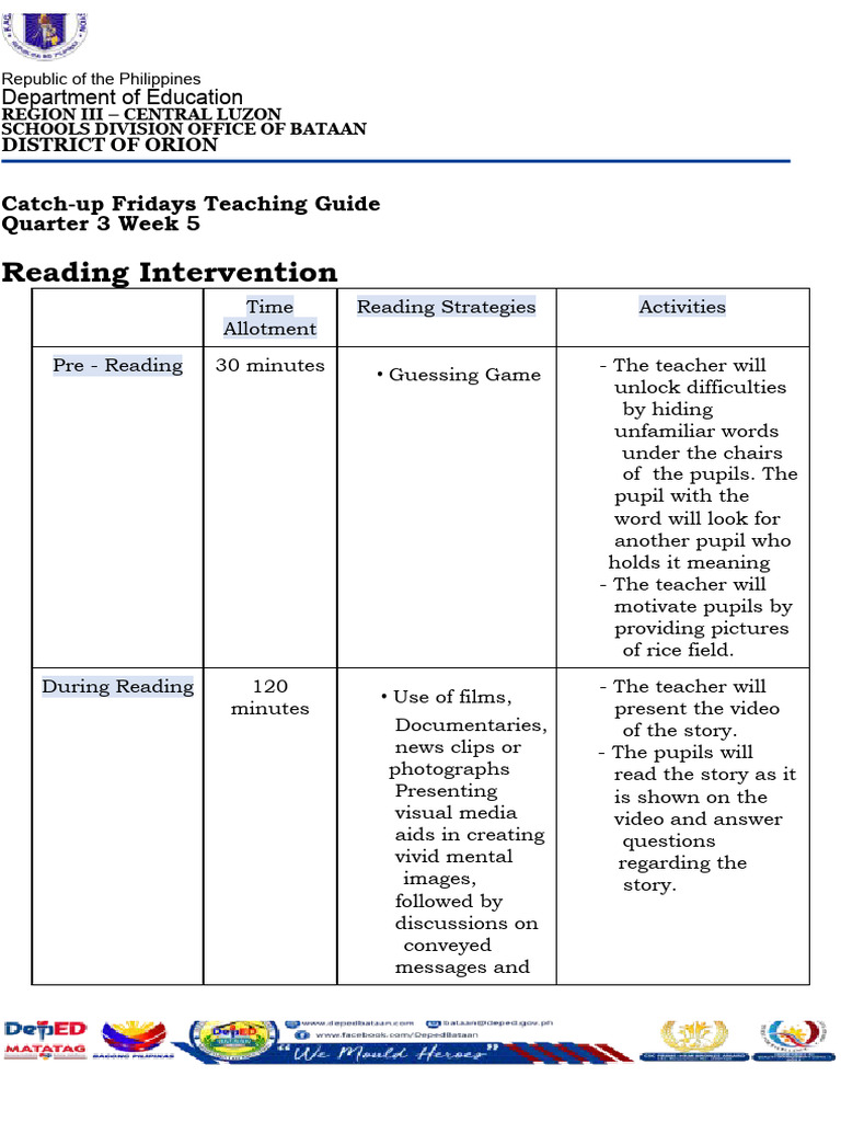 Catch-up-Friday-Teaching-Guide-Intervention V - Week 5 | PDF | Learning ...