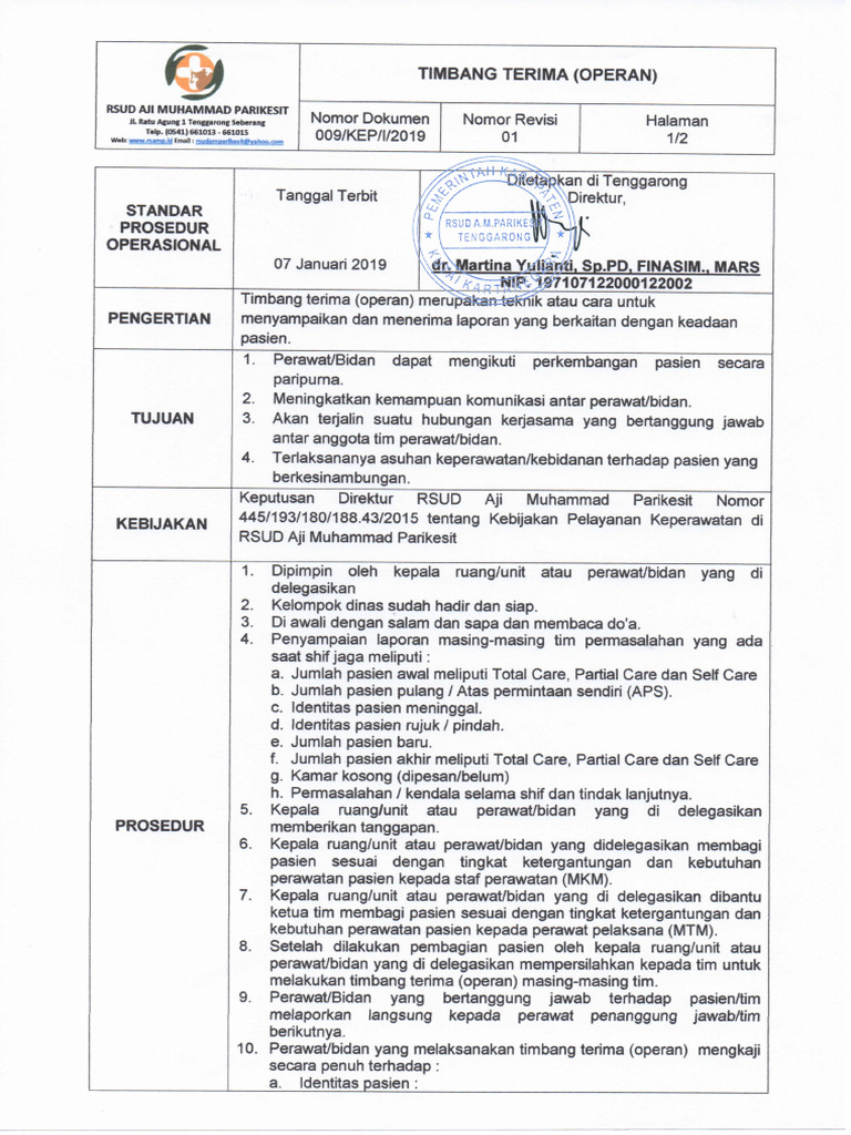 009 SPO Rev. 01 Timbang Terima (Operan) | PDF