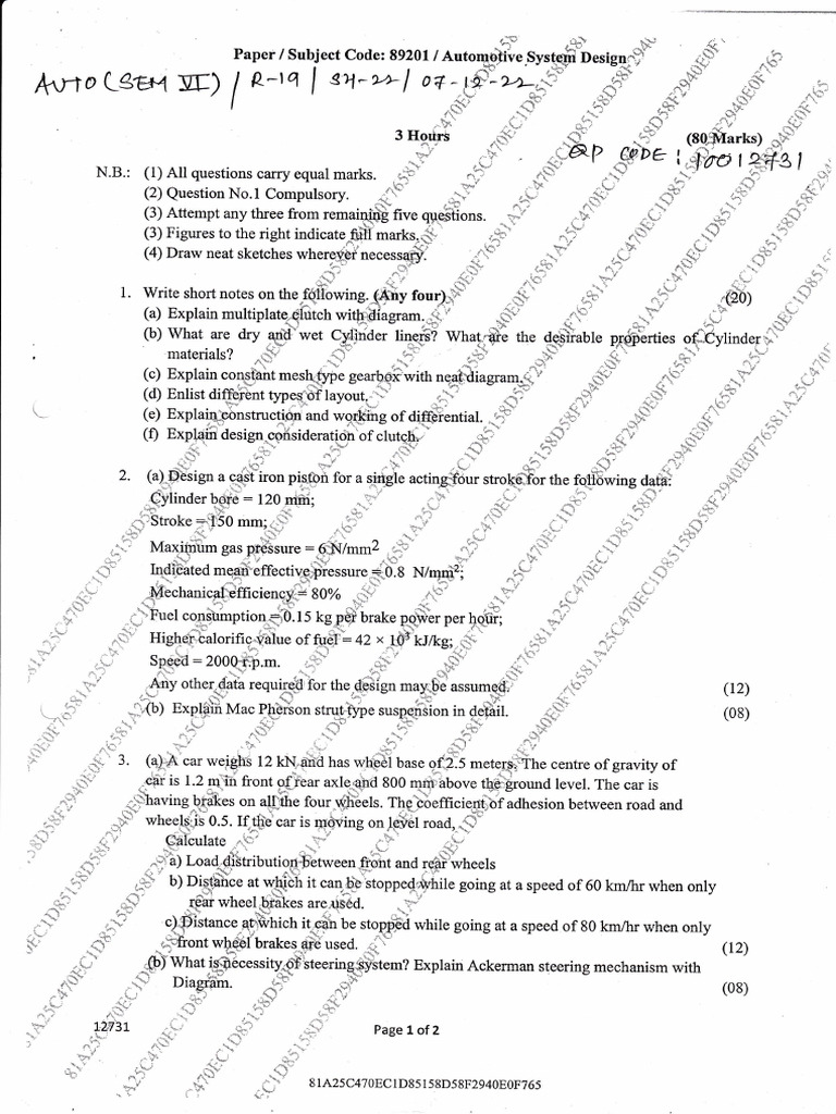 Engineering Exam Paper Guidelines | PDF | Mechanics | Mechanical Engineering