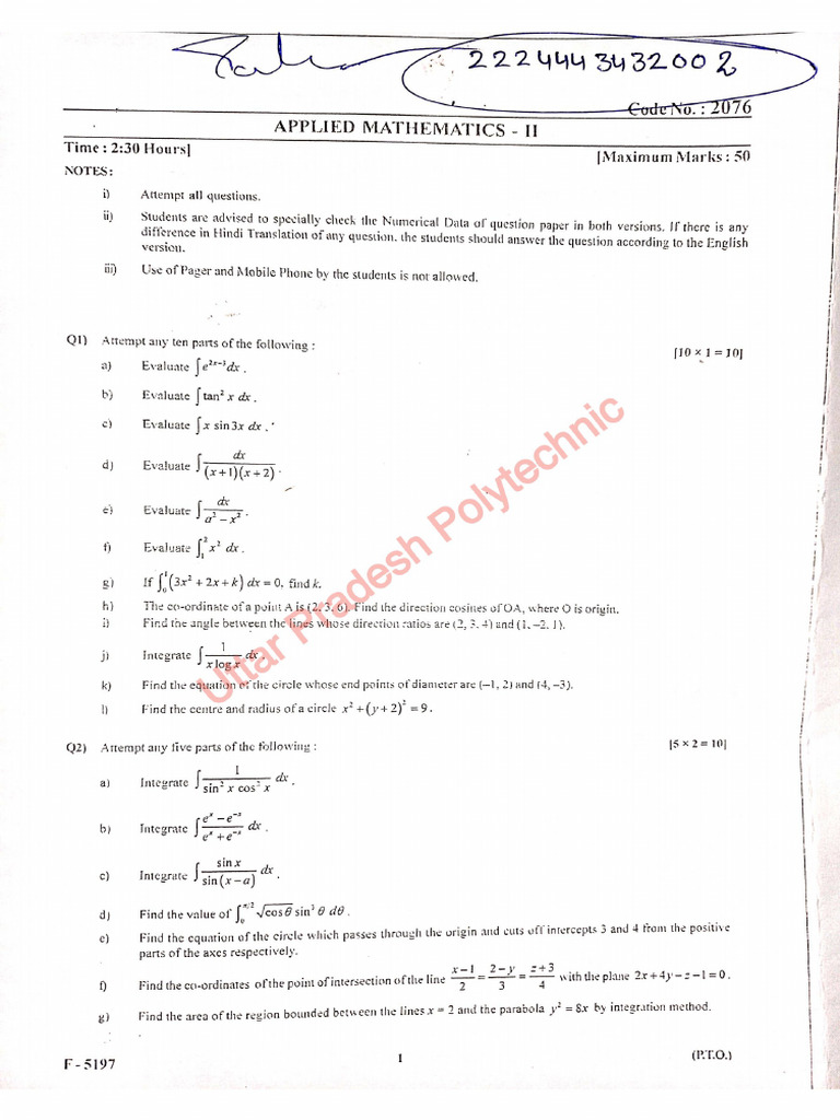 Applied Mathematics 2nd Pyqp 2022 Pdf