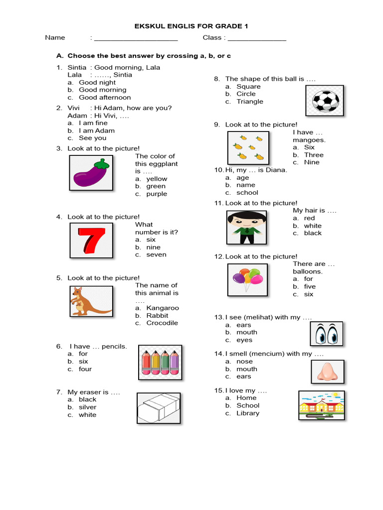 Grade 1 English Exercise Worksheet | PDF