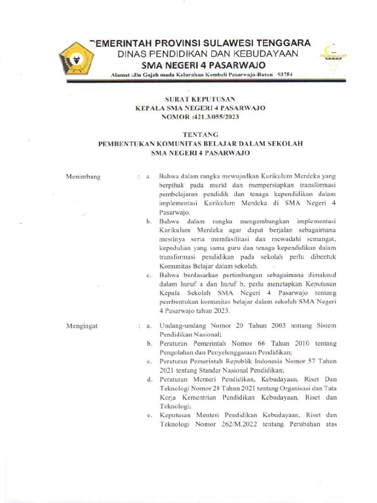 SK Kombel Sman 4 Pasarwajo | PDF