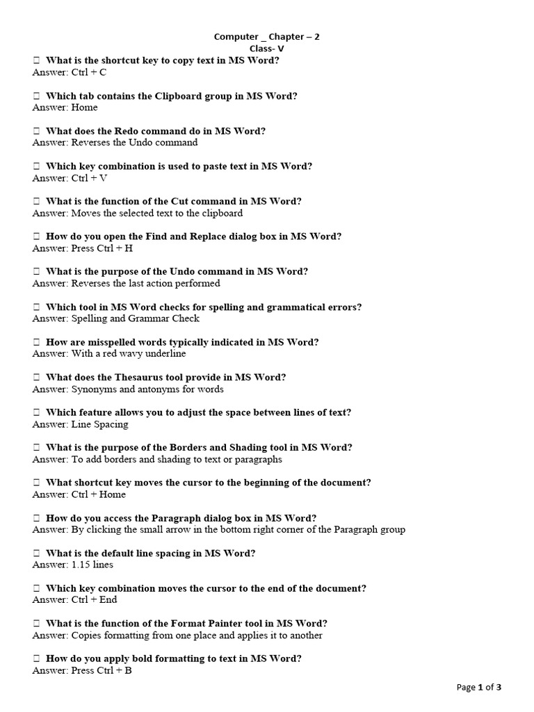 Computer Chpater-2 - Objective - With Answers | PDF | Microsoft Word ... Computer Chpater-2 - Objective - With Answers | PDF | Microsoft Word ...