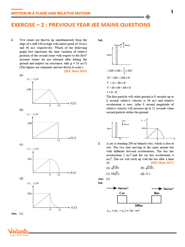 Ex-2 - Motion in A Plane and Relative Motion - JEE | PDF | Acceleration | Spacetime