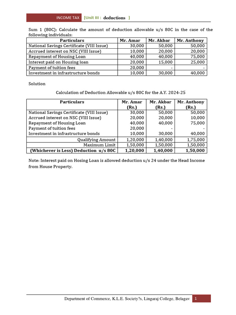 Sums on Deductions to Be Solved | PDF | Life Insurance | Tax Deduction