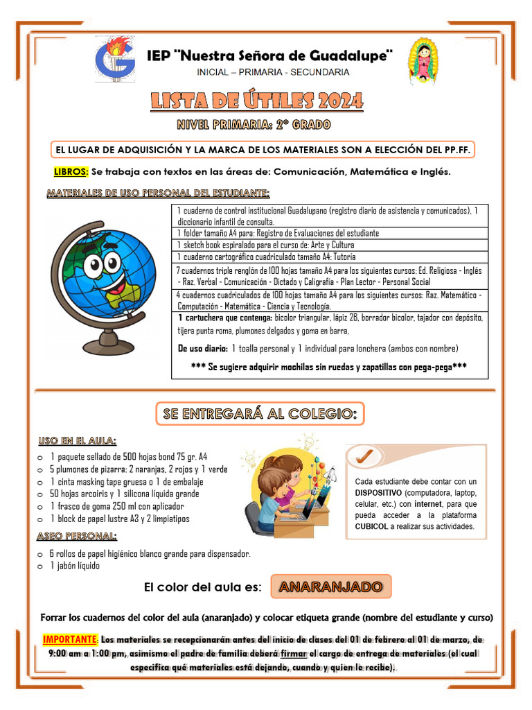 Lista - 2do Grado Prim | PDF