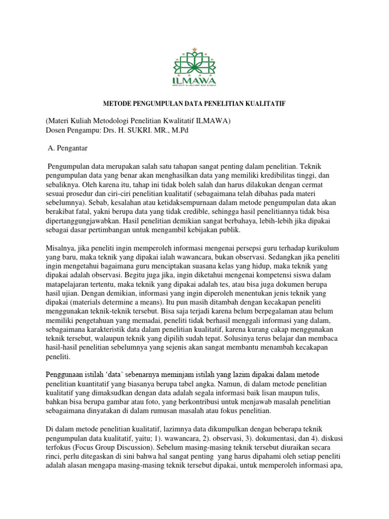 Metode Pengambilan Data (Pert Ke-3) | PDF