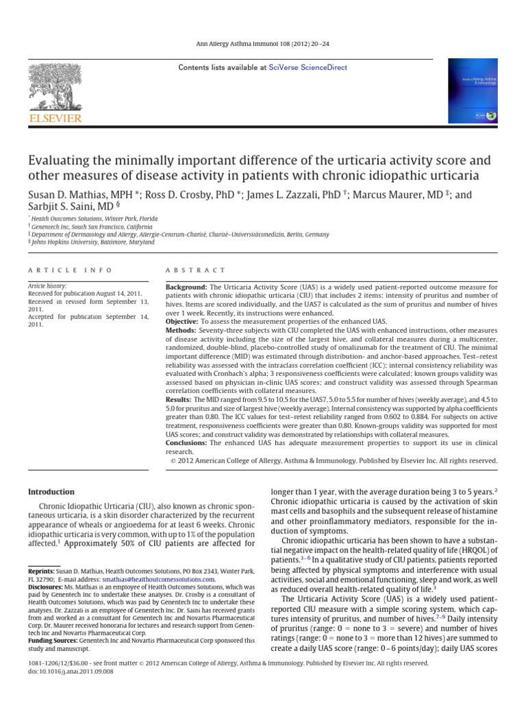 Mathias, S. D., Evaluating The Minimally Important Difference of The ...
