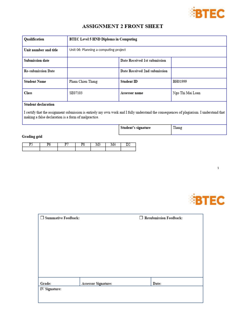 ASM2 - 1st - Plan Project - Report - Pham Chien Thang-BH01999 | PDF ...