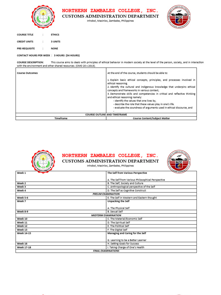 Understanding The Self Syllabus Pdf Educational Assessment Self