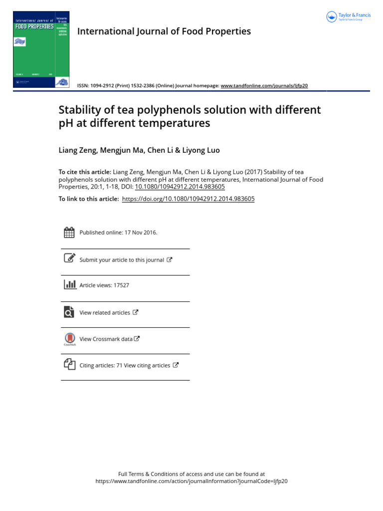 Tea Polyphenol Stability Insights | PDF | Ph | Buffer Solution