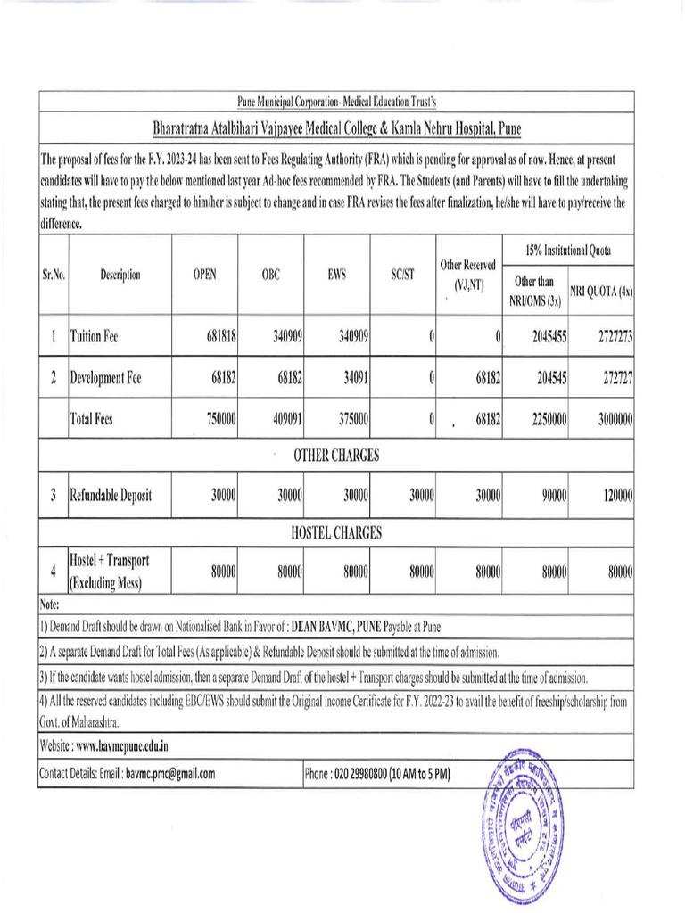 Fee Structure 2023-2024 | PDF