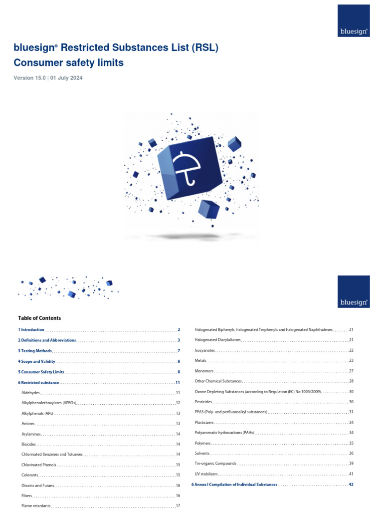 Bluesign RSL v15.0 | PDF | Chemical Substances | Textiles