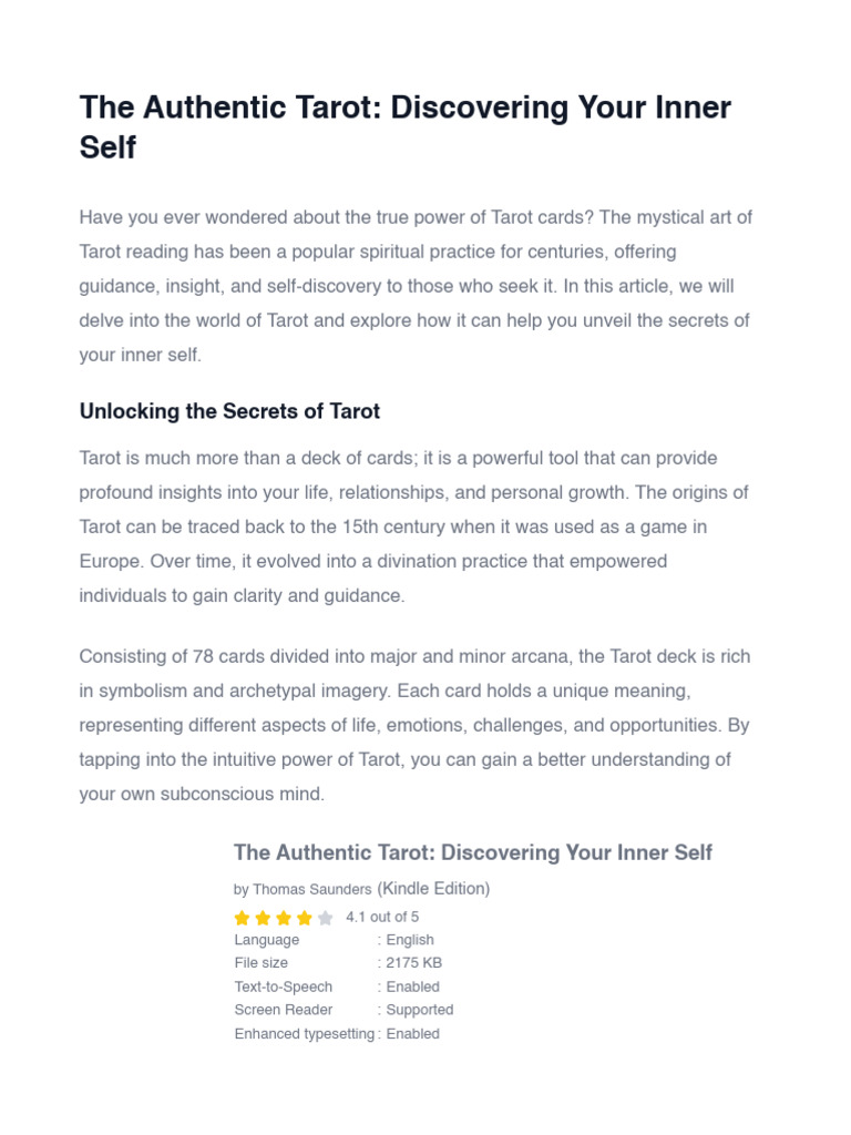 The Authentic Tarot Discovering Your Inner Self | PDF | Tarot