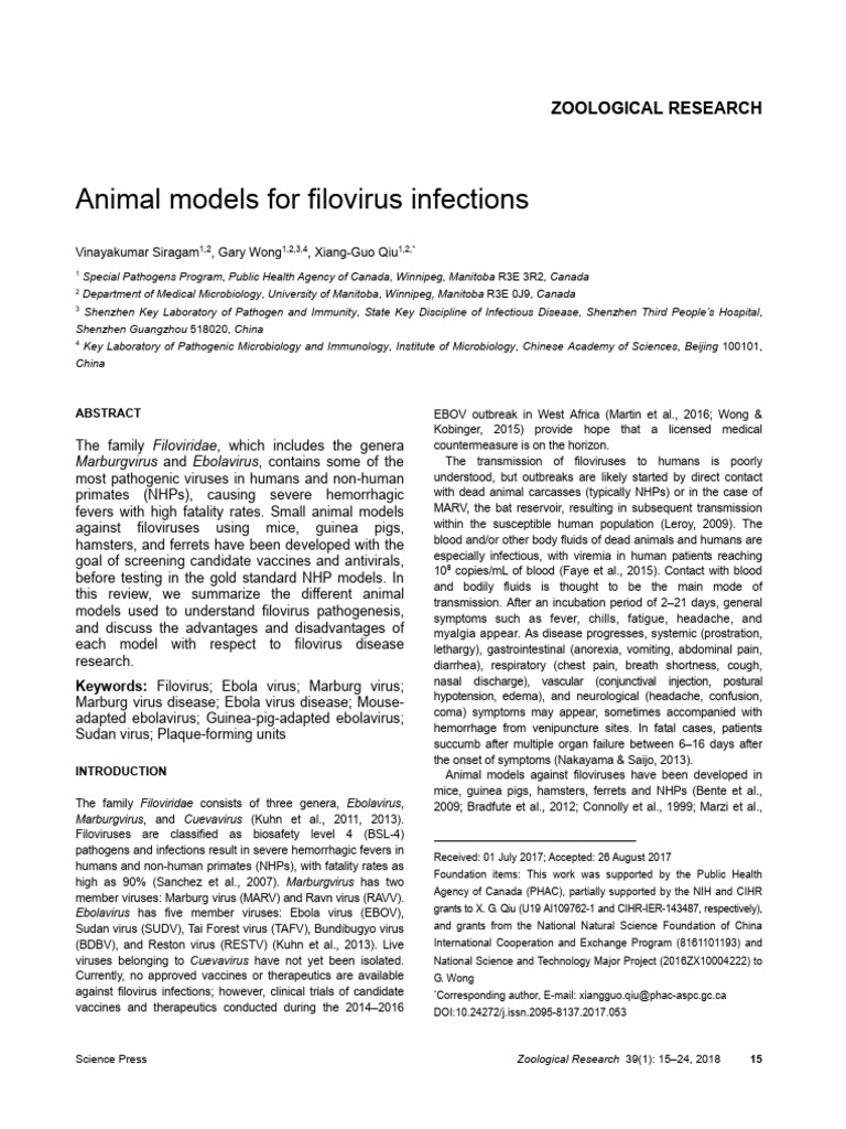 Animal+Models+for+Filovirus+Infections | PDF | Virus | Infection