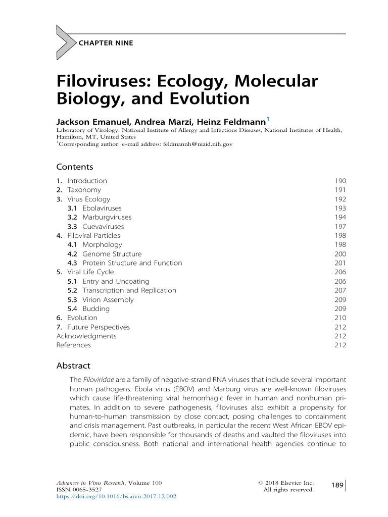 Filoviruses: Ecology, Molecular Biology, and Evolution: Jackson Emanuel ...