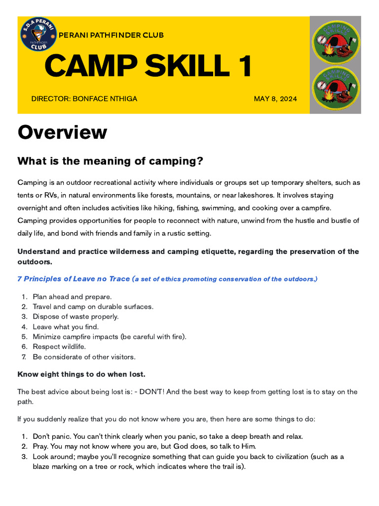 Essential Camping Skills Overview | PDF | Hygiene | Camping