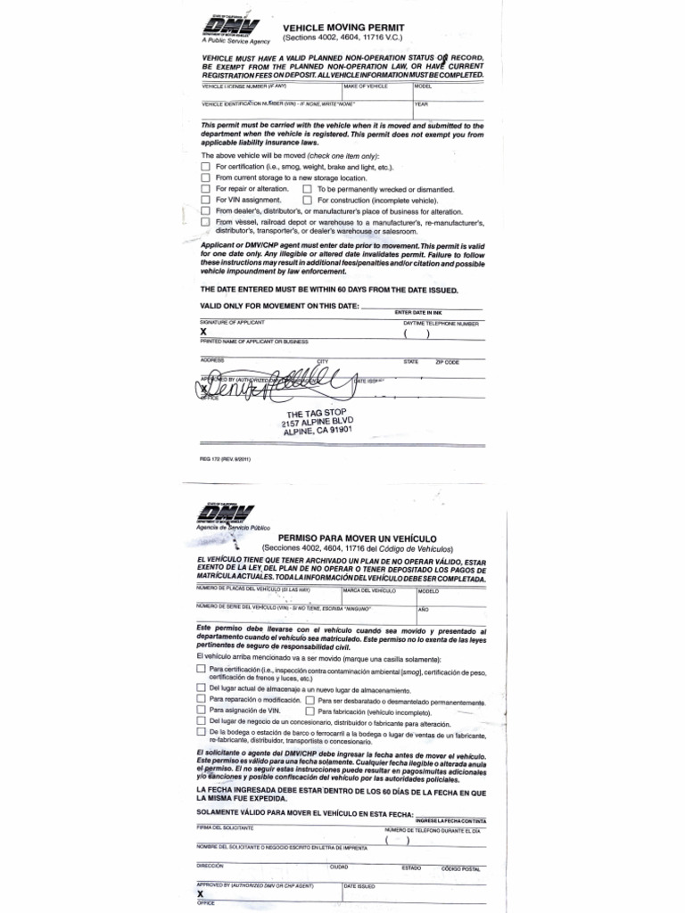 Ca DMV Dot Temp Registration | PDF