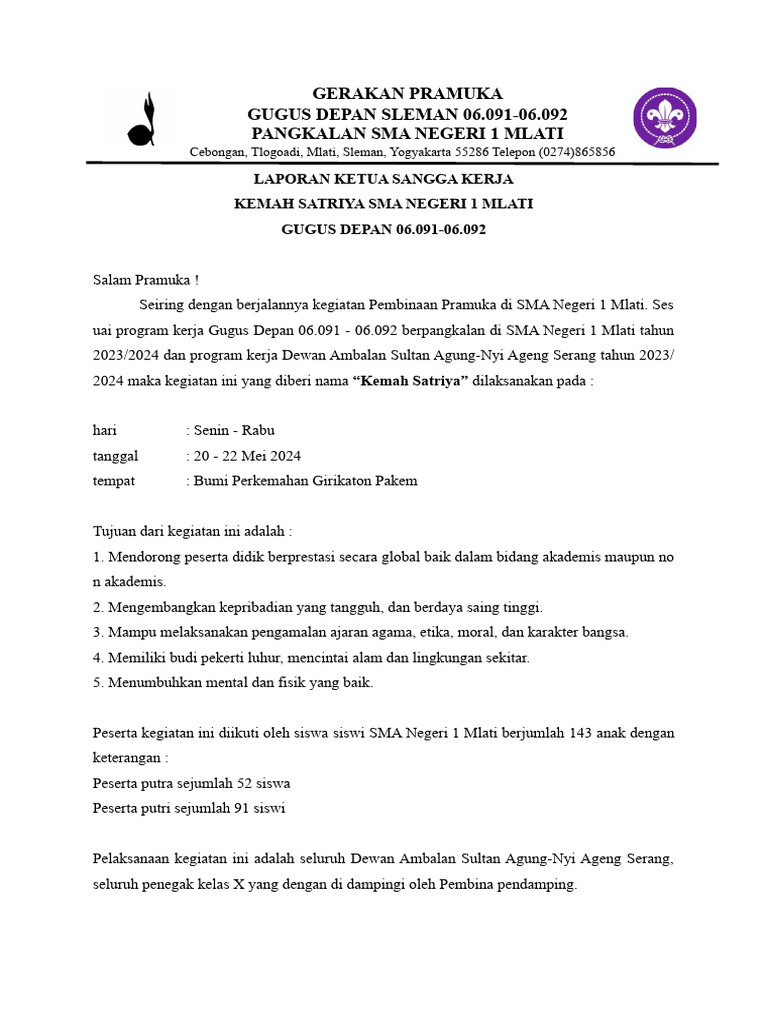 Sandi Ambalan, Doa, Susunan Upacara, Laporan KSK | PDF