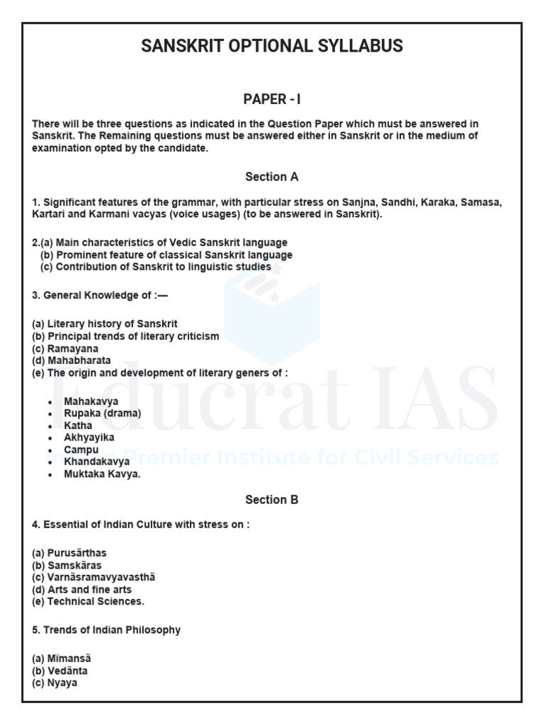 Sanskrit Optional Syllabus Overview | PDF | Sanskrit | Sanskrit Literature