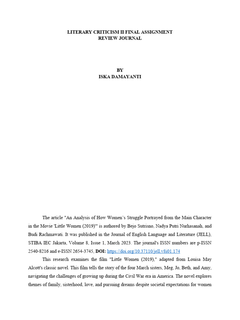 Literary Criticism Ii Final Assignment | PDF | Little Women | Gender Literary Criticism Ii Final Assignment | PDF | Little Women | Gender