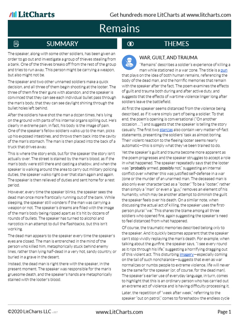 Remains LitChart | PDF | Poetry