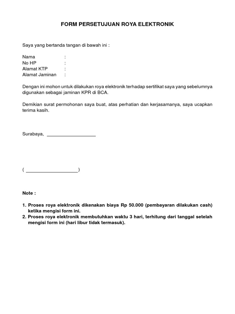 Formulir Permohonan Roya Elektronik | PDF