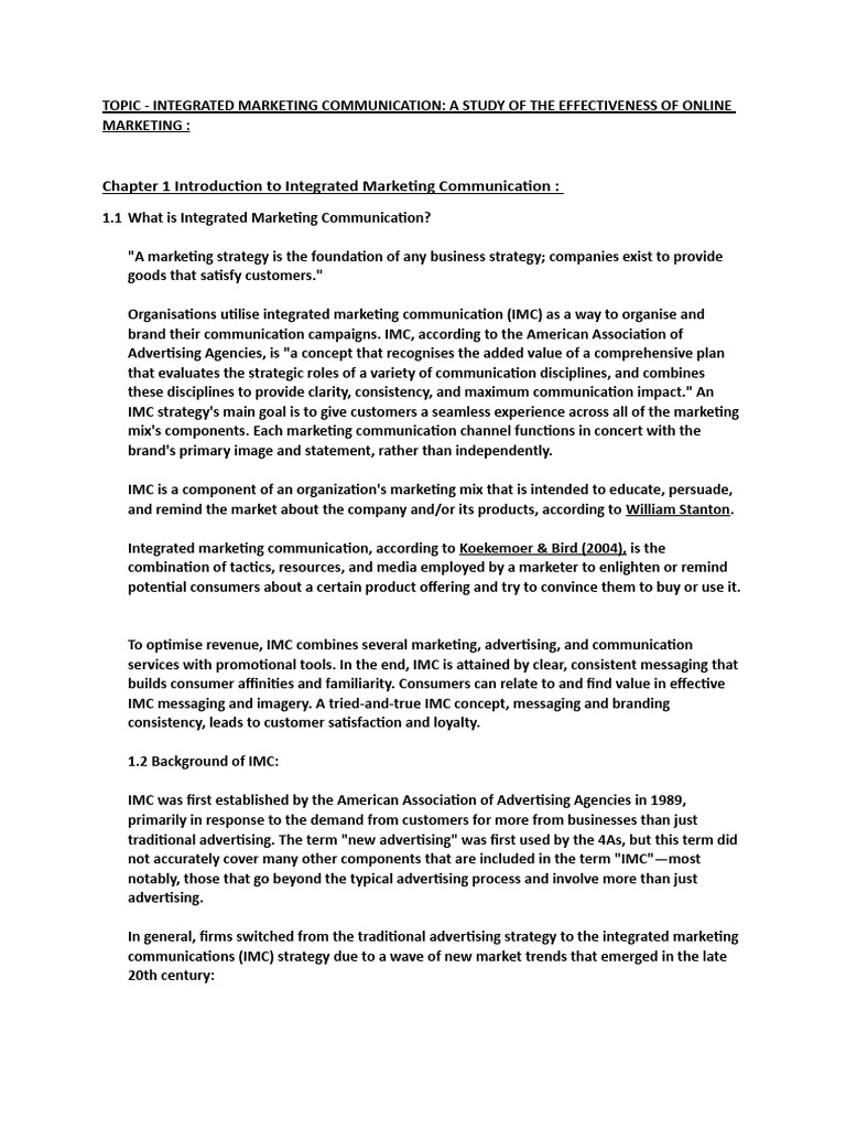 Chapter 1 Introduction To Integrated Marketing Communication | PDF ...