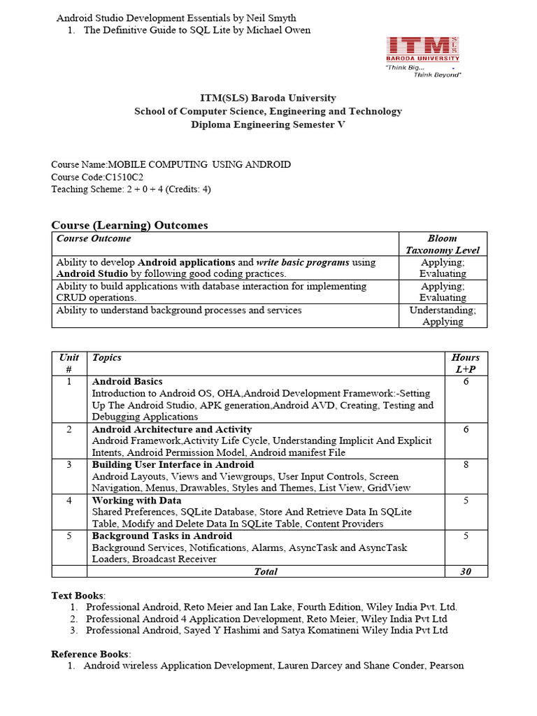 Diploma Semester V Mobile Computing Using ANDROID | PDF | Android (Operating System) | Databases