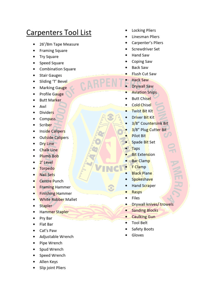 Carpenters Tool List | PDF