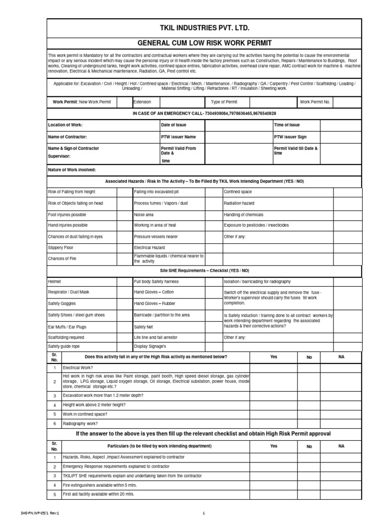 PTW Blank Format - TKIL (PTW) Continued | PDF | Pest Control | Hazards