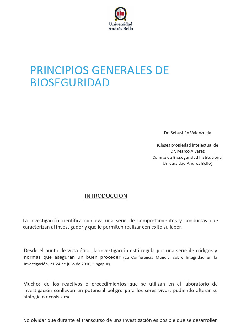 CLASE 1 Principios Generales de Bioseguridad | PDF | Laboratorios | Riesgo