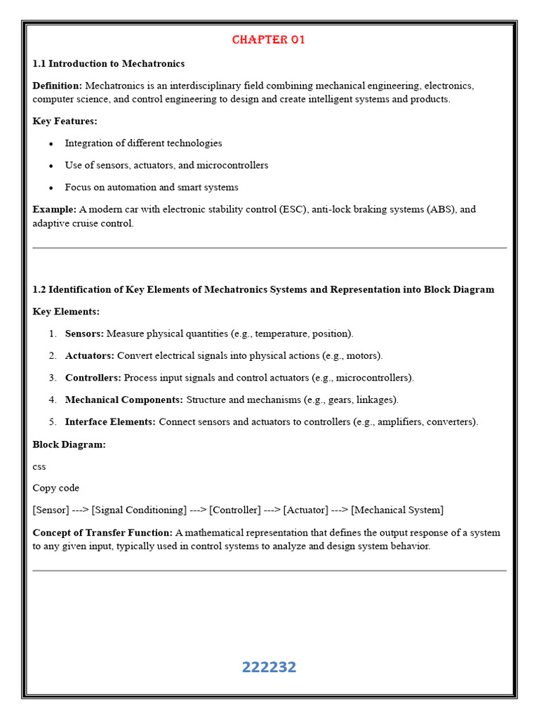 Mia Notes Unit 01 and Unit 02 | PDF | Electric Motor | Mechatronics