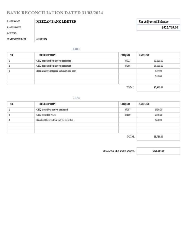 Monthly-Bank-Reconciliation XLXX | PDF