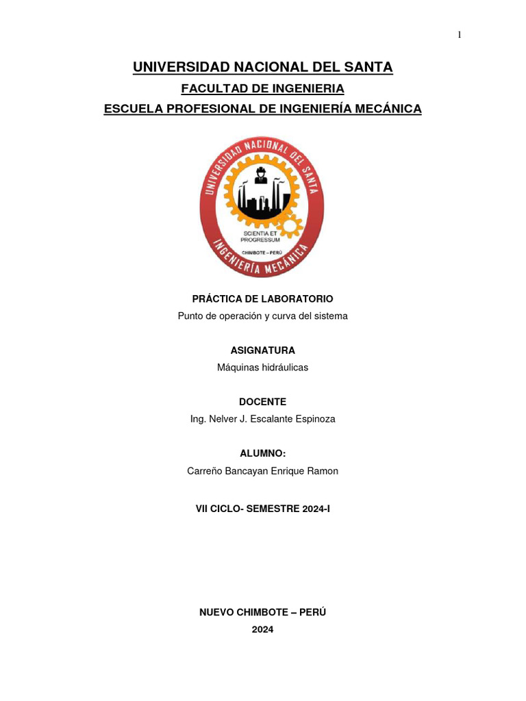 Práctica de Laboratorio, Punto de Operación y Curva Del Sistema. | PDF ...