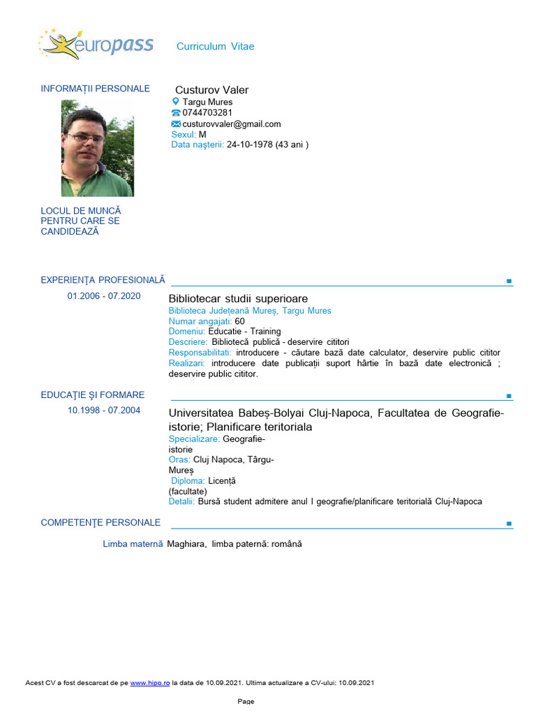 Custurov Valer Autobiografie Europass | PDF