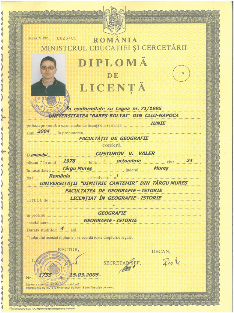 Diploma Cluj Geografie Istorie 2004 | PDF