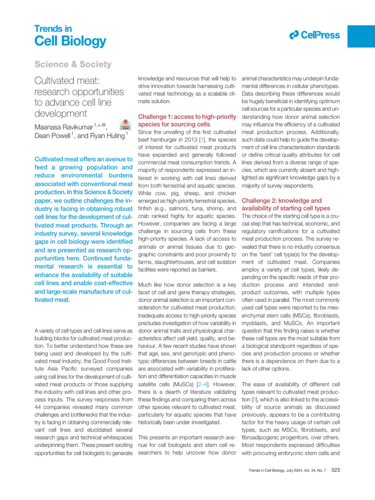 Cultivated Meat: Research Opportunities To Advance Cell Line ...
