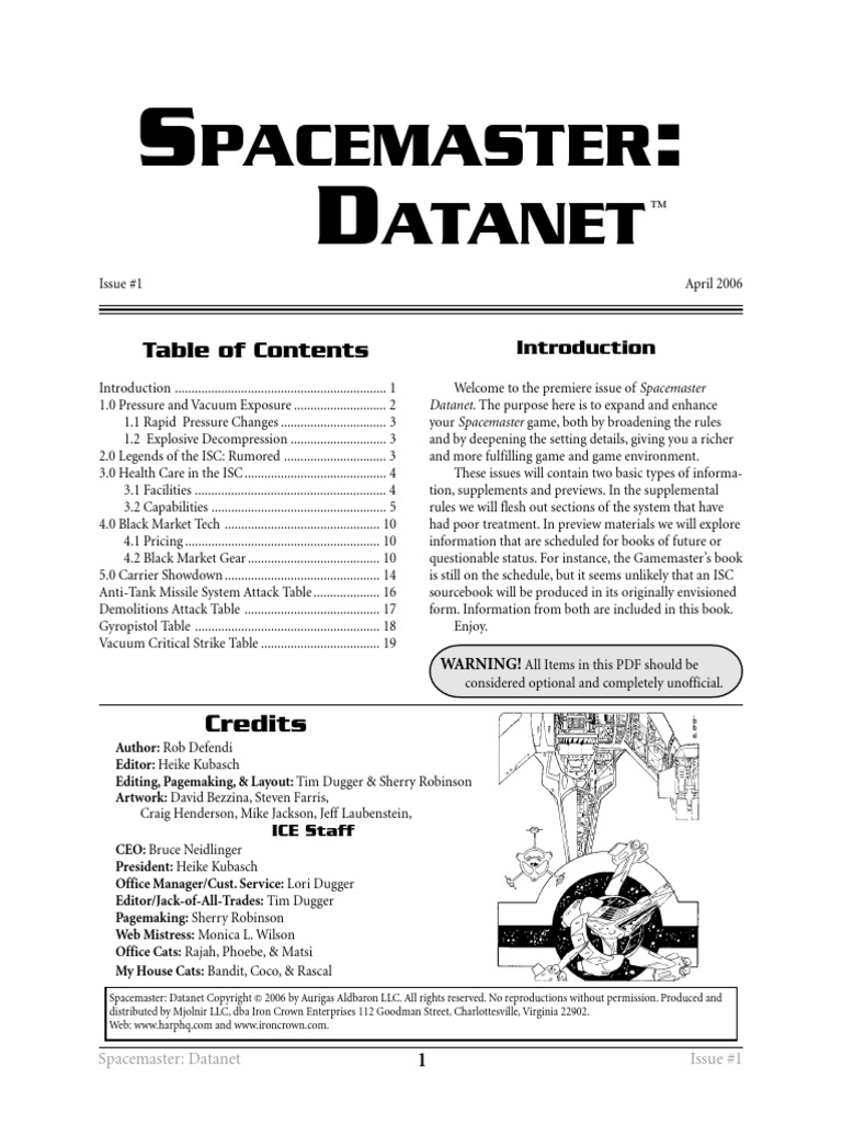 Spacemaster Datanet: Issue #1 Overview | PDF | Vacuum | Wound
